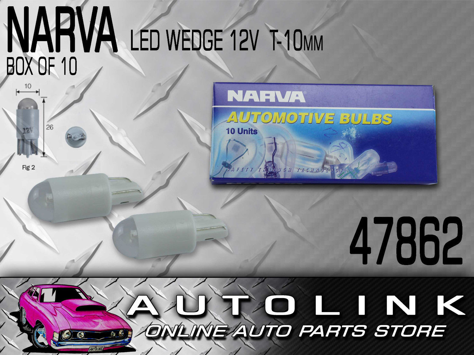 NARVA 12V WHITE LED WEDGE GLOBES TYPE: T-10mm KW2.1 x 9.5d BOX OF 10 ...