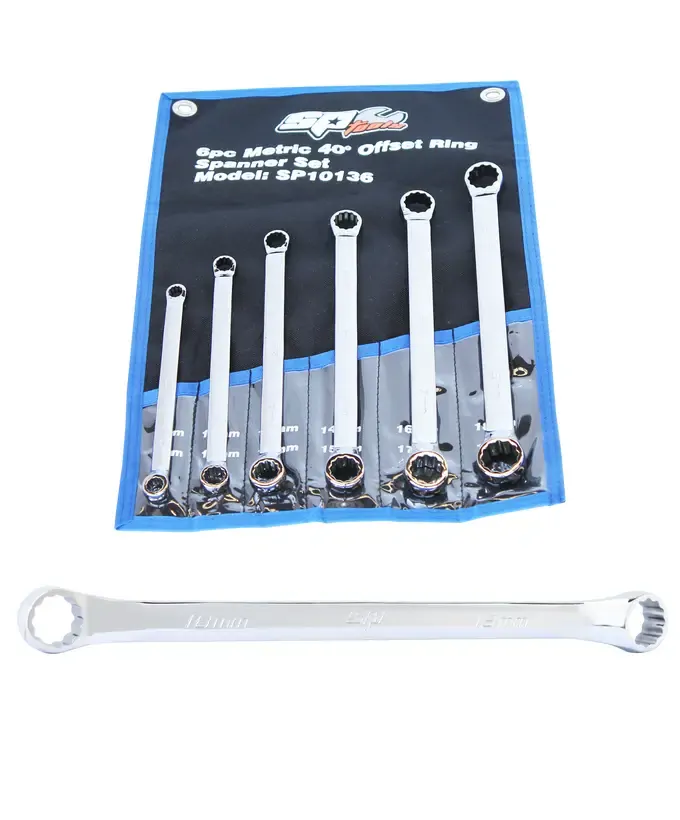 SP Tools SP10136 | Double Ring Spanner Set | 40° Offset | Long Metric | 6pc